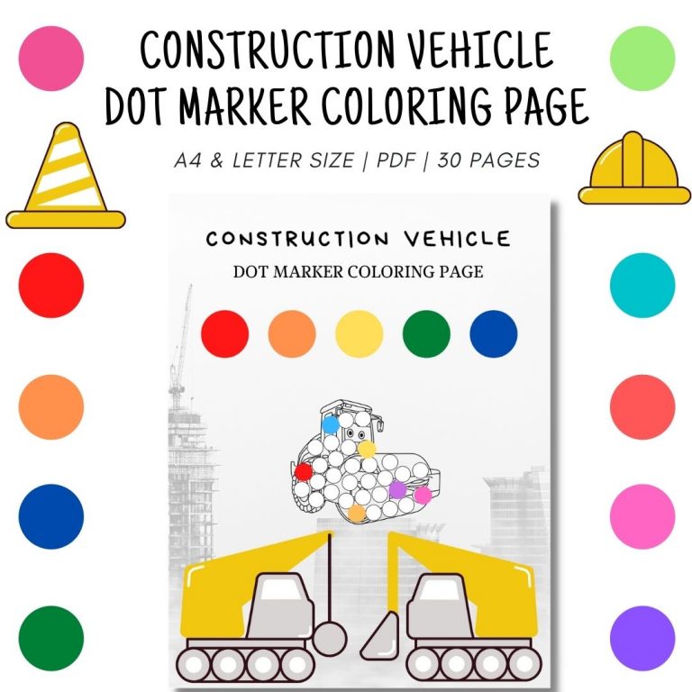 Construction Vehicle Dot Marker Activity Book | bprintable.com
