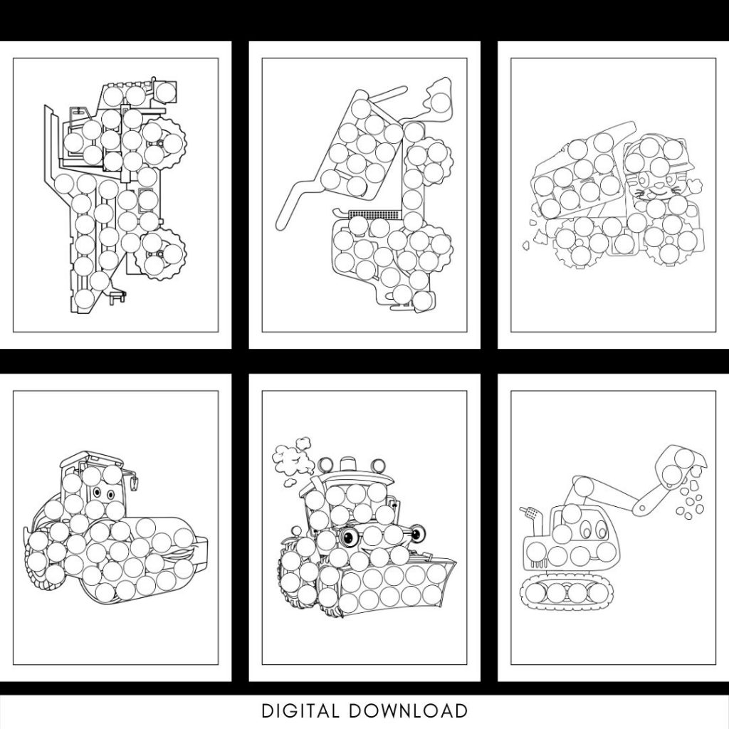 Construction Vehicle Dot Marker Book – Printable Kids Activity
