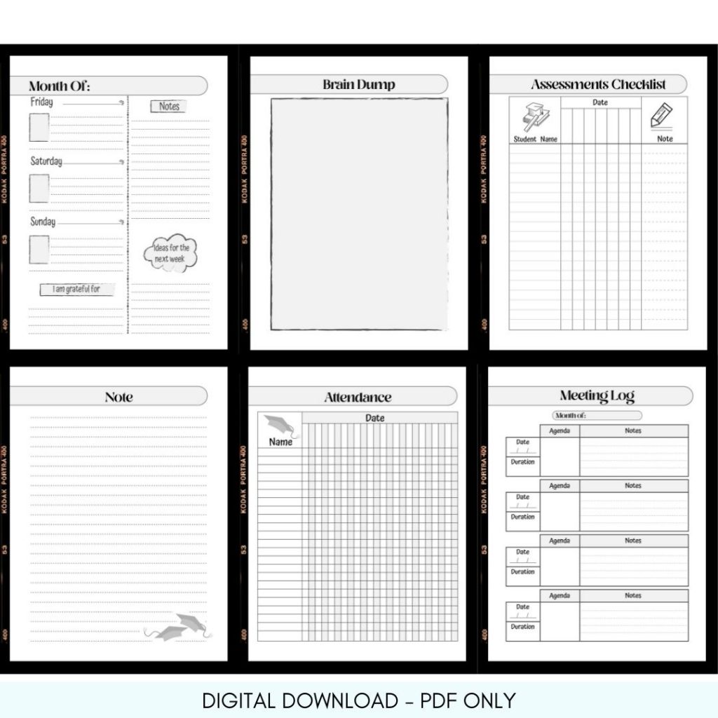 Undated Planner Book PDF | Ideal Teacher Gift | BPrintable