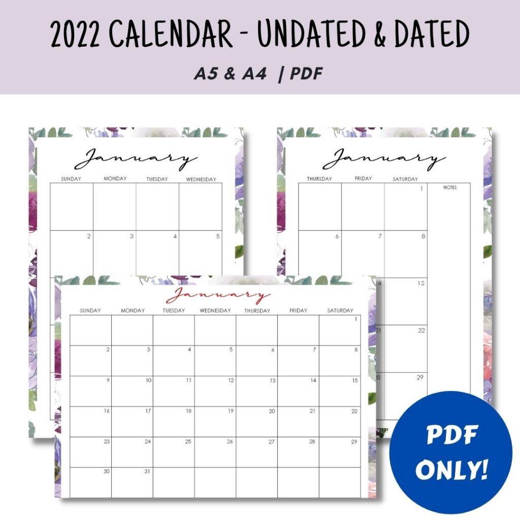 Printable Undated Calendar Monthly Planner | bprintable.com