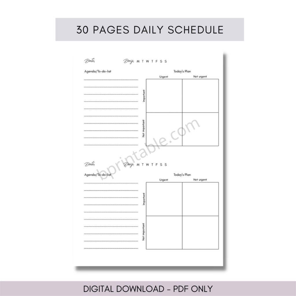 Undated Daily Schedule Planner Template - BPrintable