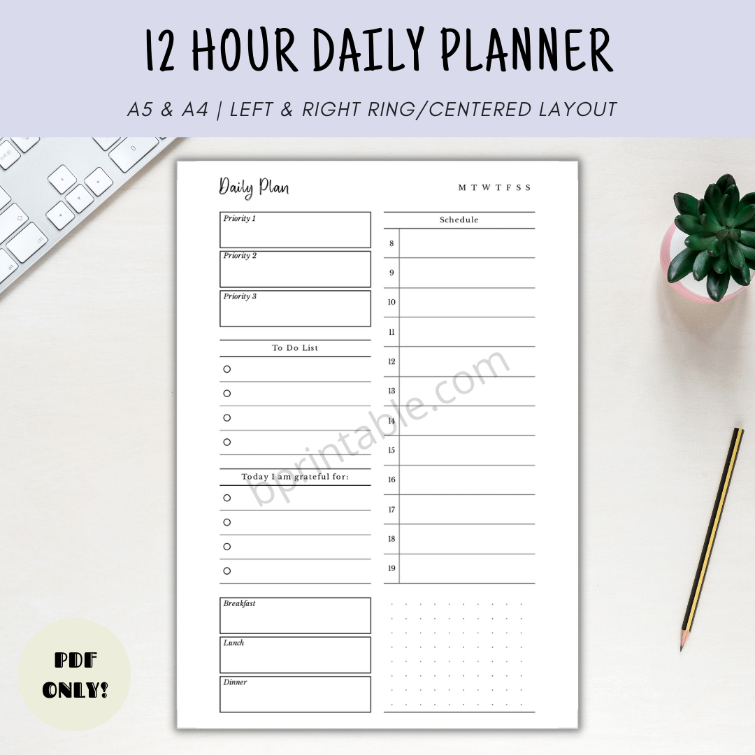 12-Hour Daily Planner - BPrintable