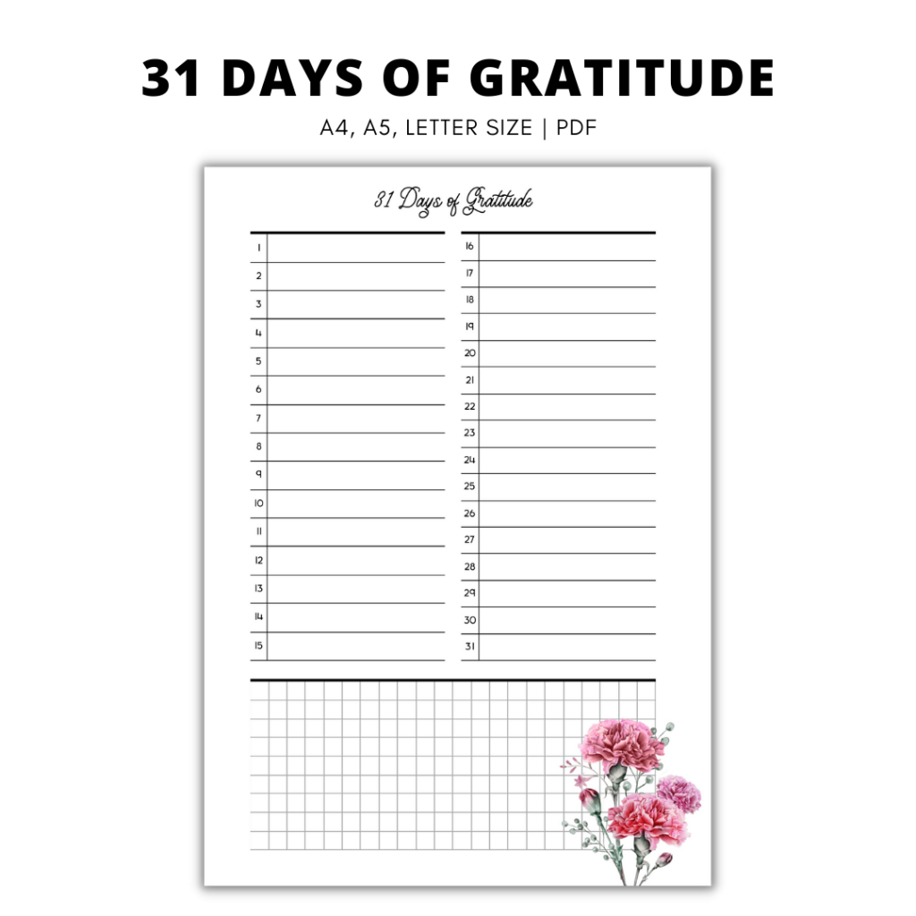 31 Days of Gratitude Template - BPrintable