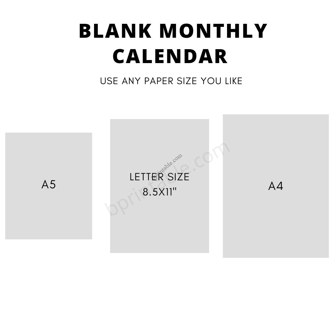 Blank Undated Monthly Calendar | BPrintable