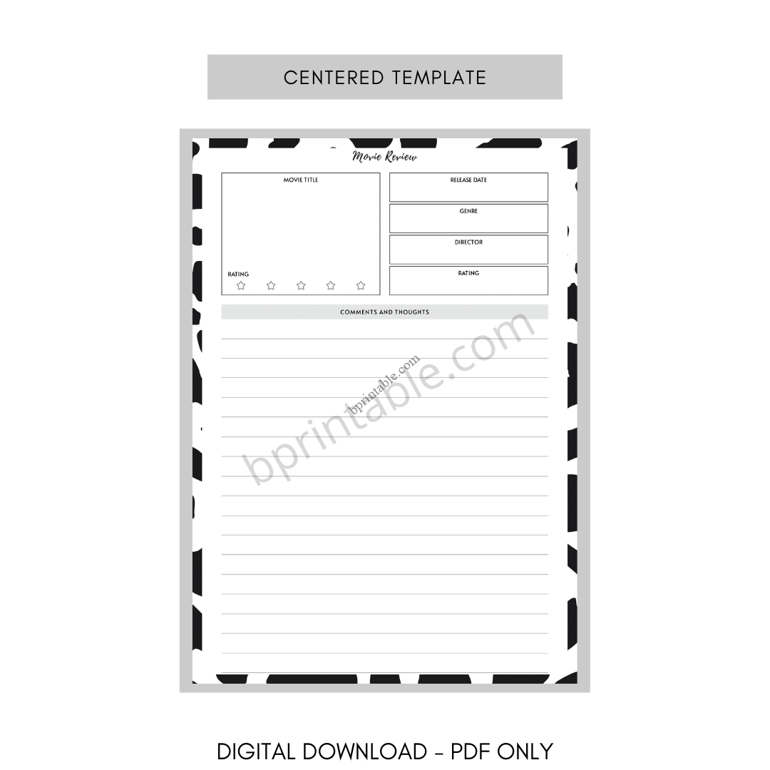 Movie Review Planner PDF - Bprintable