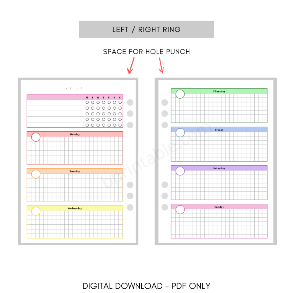 Weekly Planner with Undated Flags | BPrintable