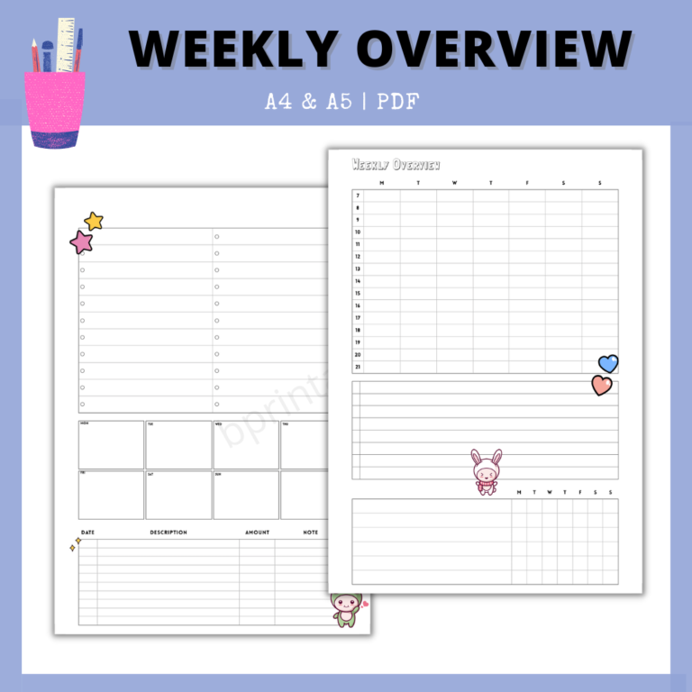 Printable Weekly Overview - Kawaii Series Planner